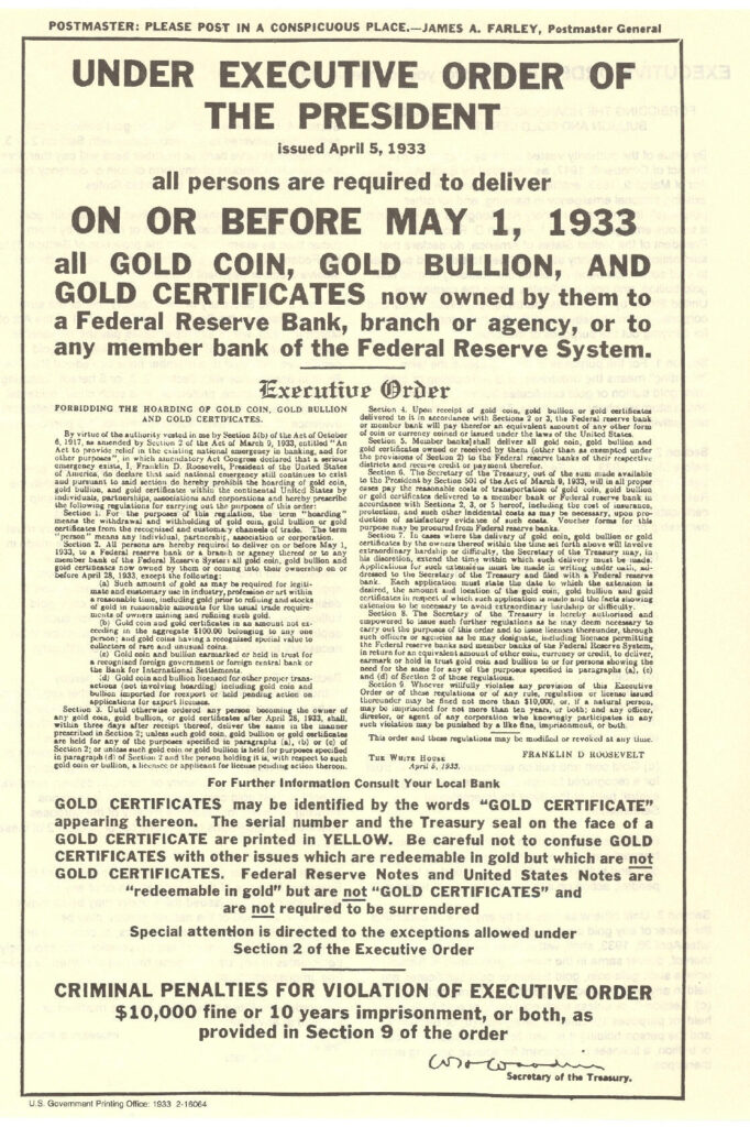 Executive Order 6102—Forbidding the Hoarding of Gold Coin, Gold Bullion ...