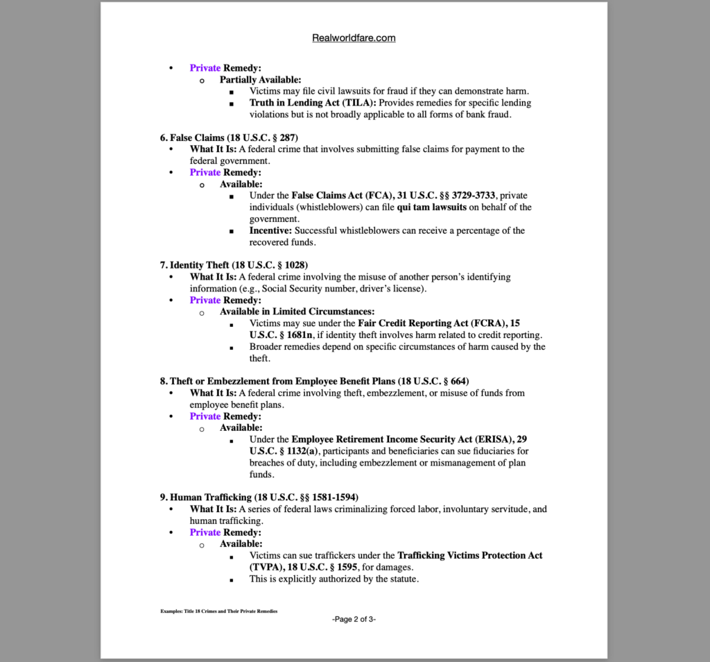 Examples: Title 18 Crimes and Their Private Remedies - Realworldfare